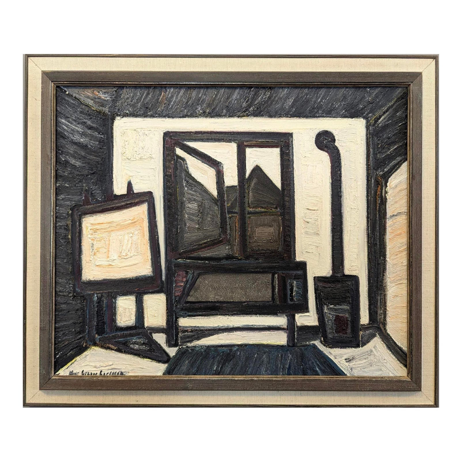 Mid-Century Modern "Interior Setting" Vintage Oil Painting by Swedish ...