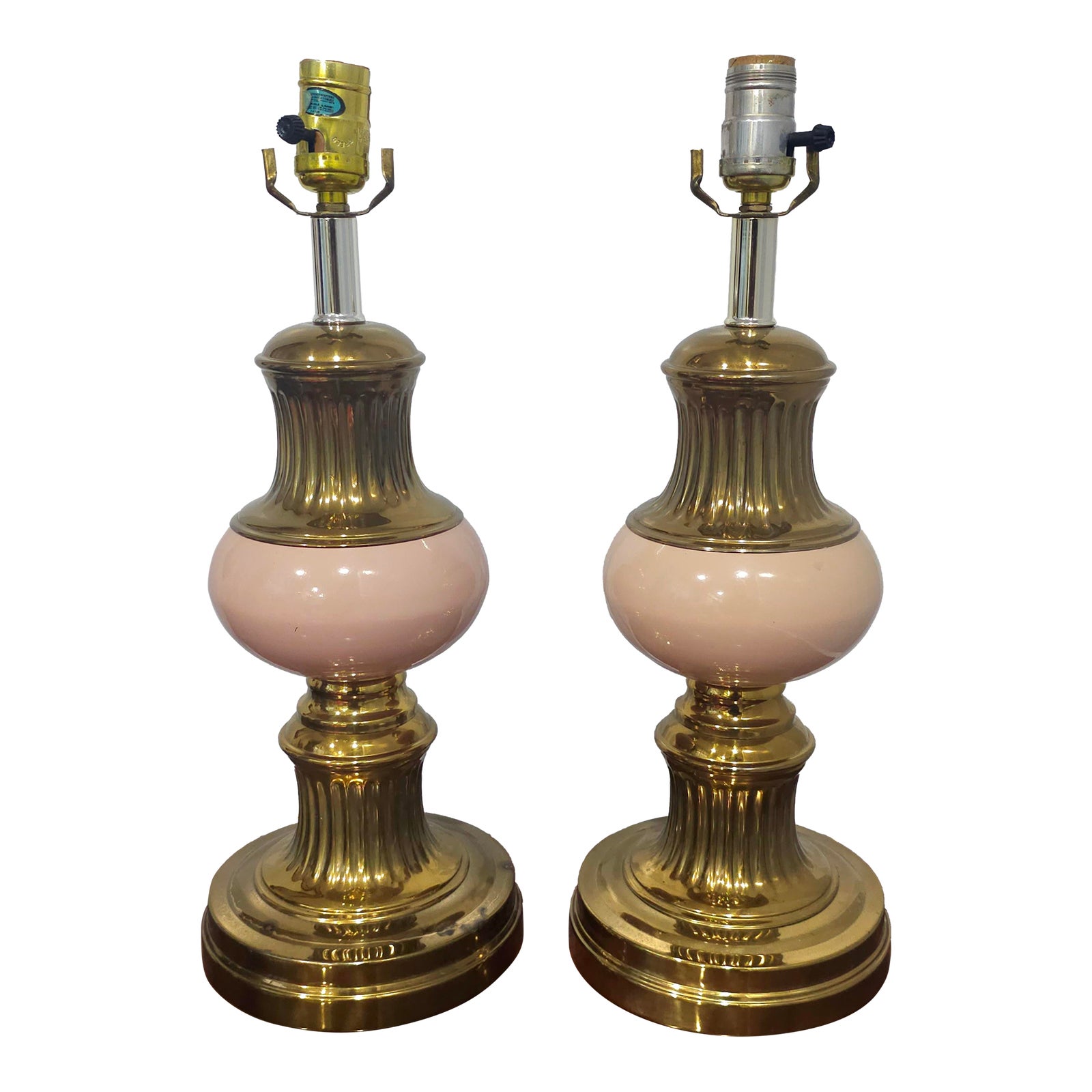 Pair of Late 20th Century Alsy Brass and Rose Painted Table Lamps ...