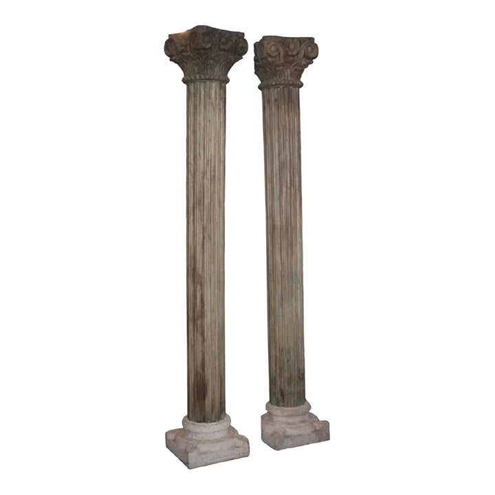Antique Early 19th Century Palace Size Wood & Concrete Columns - Set of ...