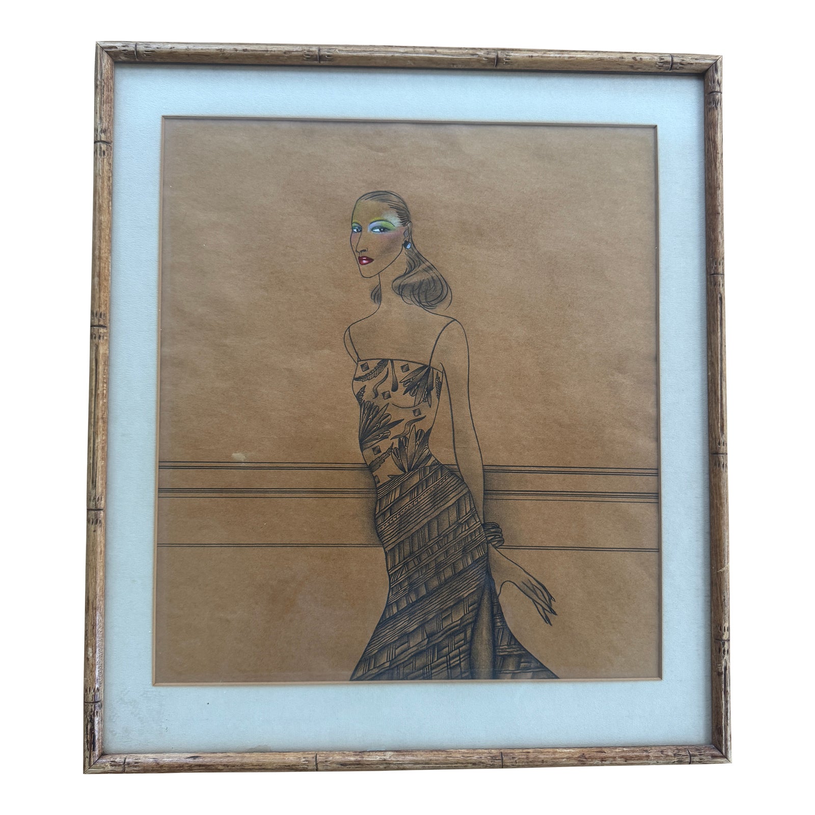 1970’s Framed Fashion Illustration in the Style of Halston | Chairish