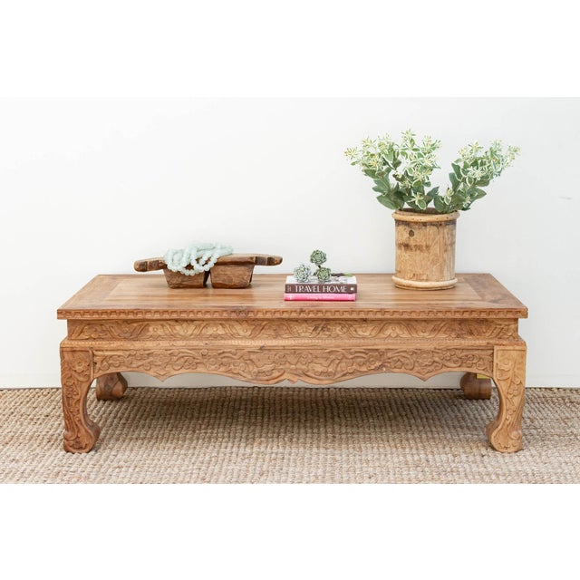 Reclaimed Teak Heavily Carved Opium Coffee Table | Chairish