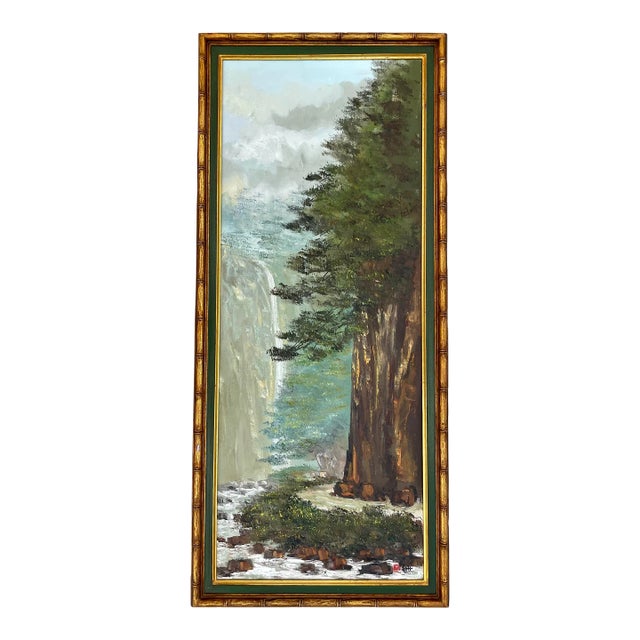 Mid-Century Framed Forest Trees Oil on Canvas | Chairish