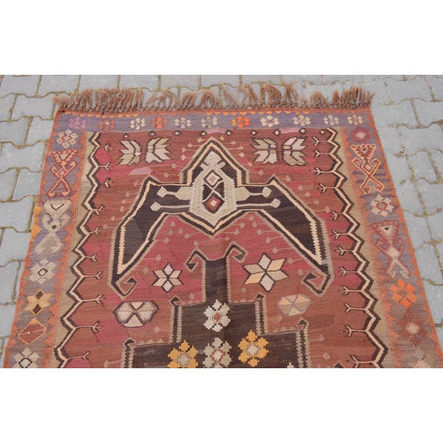 Vintage Turkish Handmade Kilim Runner Rug - 5′ × 12′7″ | Chairish