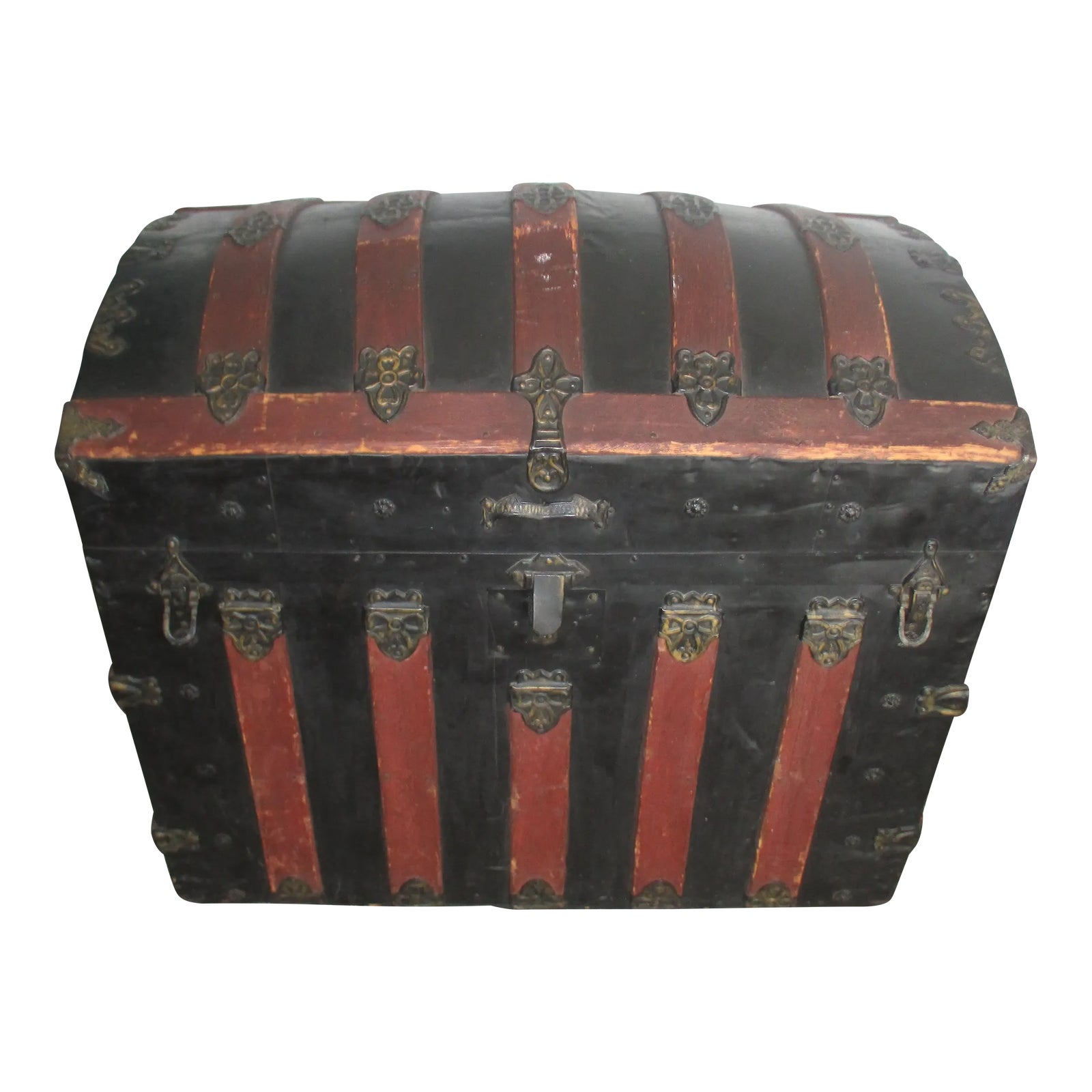 Antique Victorian Original Interior Dome Top Trunk | Chairish