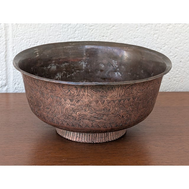 Vintage Copper Bowl With Etched Exterior Design | Chairish