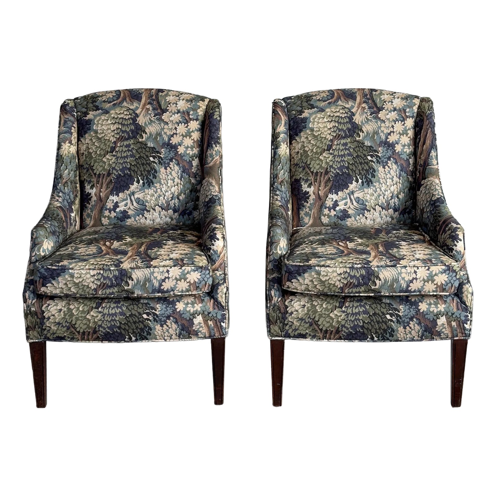 1950s Pair of Custom Upholstered Vintage Slope Arm Chairs | Chairish