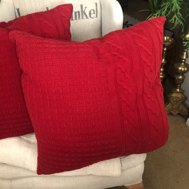 Extra Large Red Cable Pillows - A Pair | Chairish