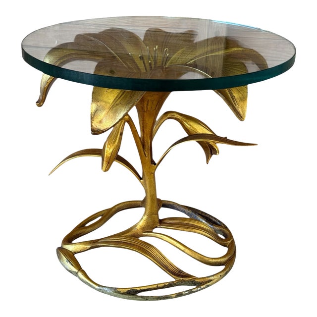 Mid-20th Century Arthur Court Gilded Lily Side Table With Glass Top ...