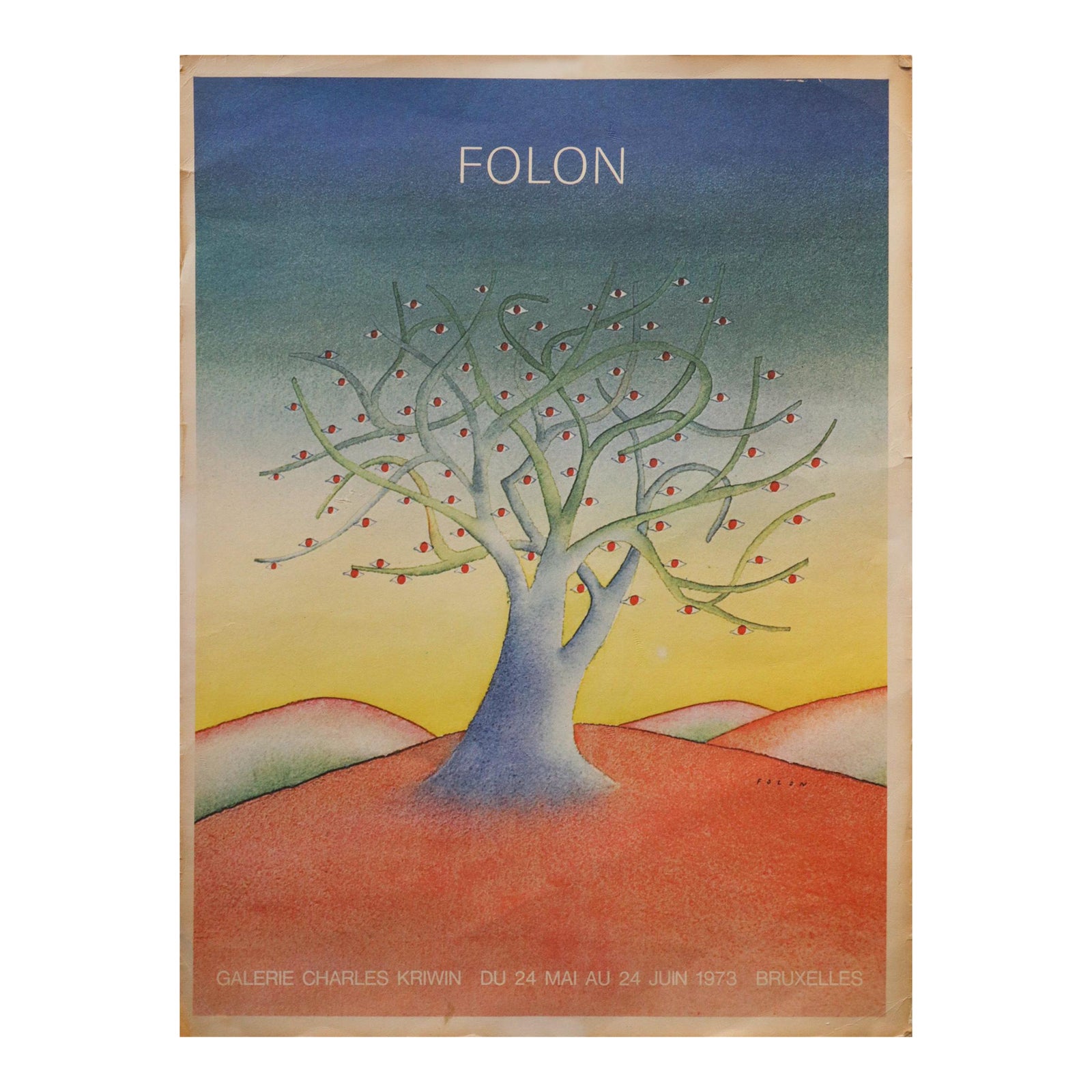 1973 Original Surrealist Folon Poster, Galerie Charles Kriwin (Brussels ...