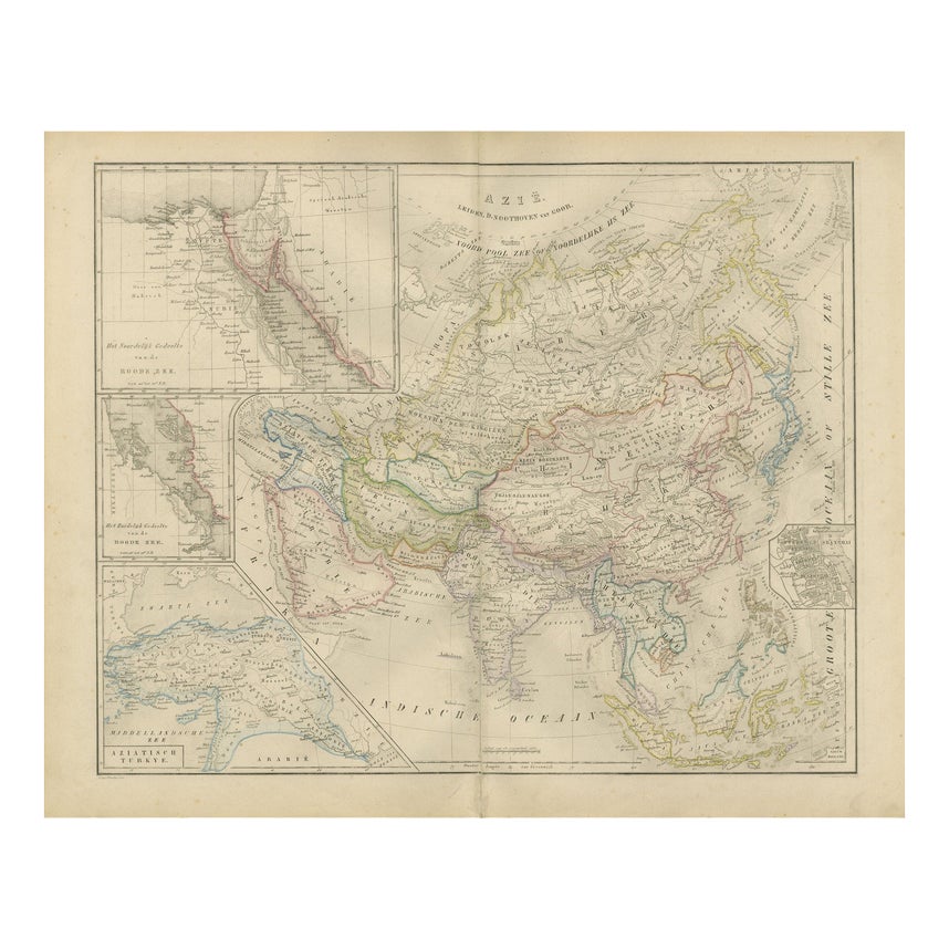 Asia Map with Middle East and India Insets, 1876 | Chairish