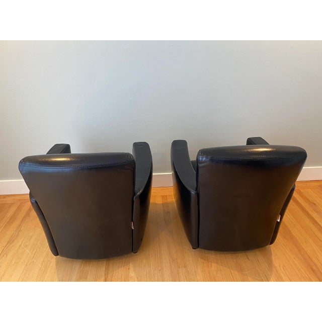 Pair of Italian Designer Modern Black Leather Chairs | Chairish
