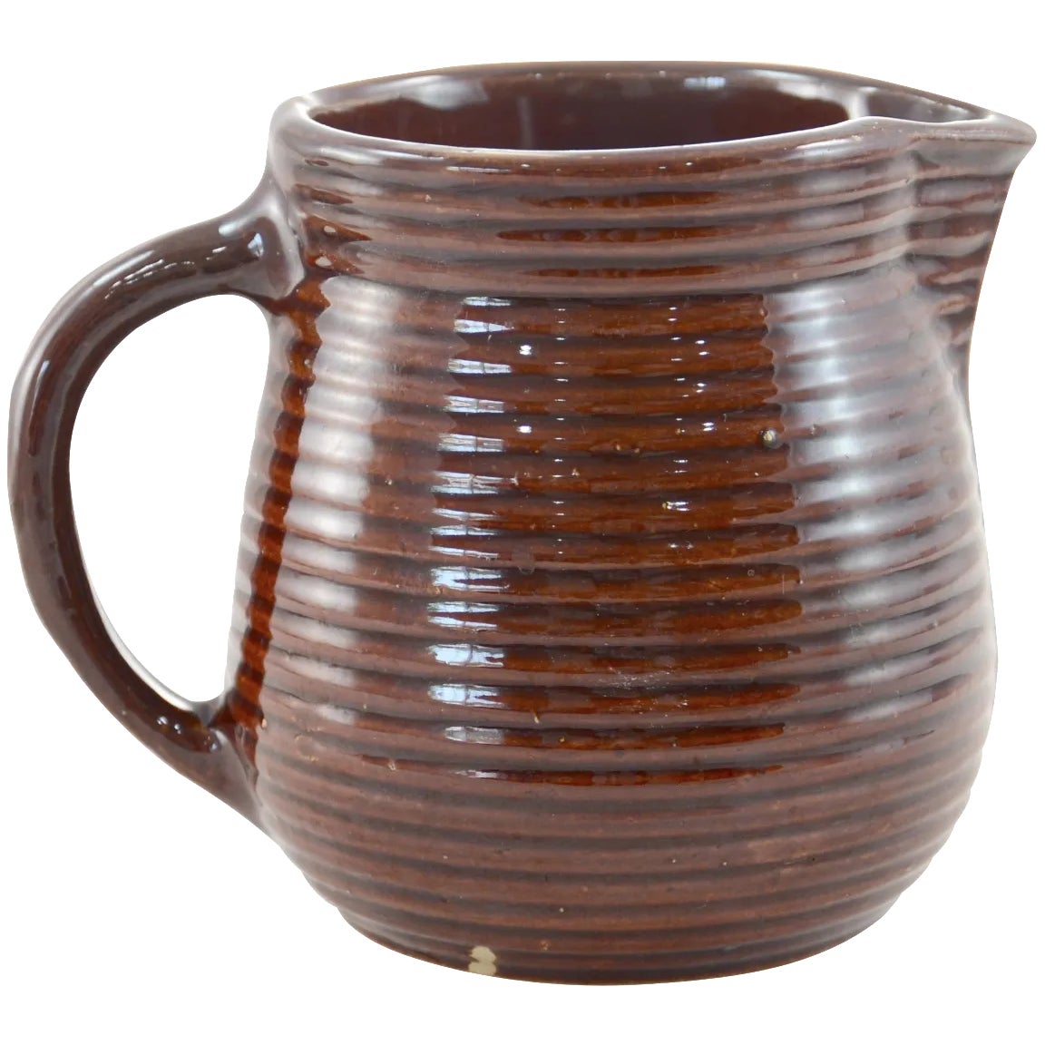 Rustic Farmhouse Ribbed Stoneware Jug | Chairish