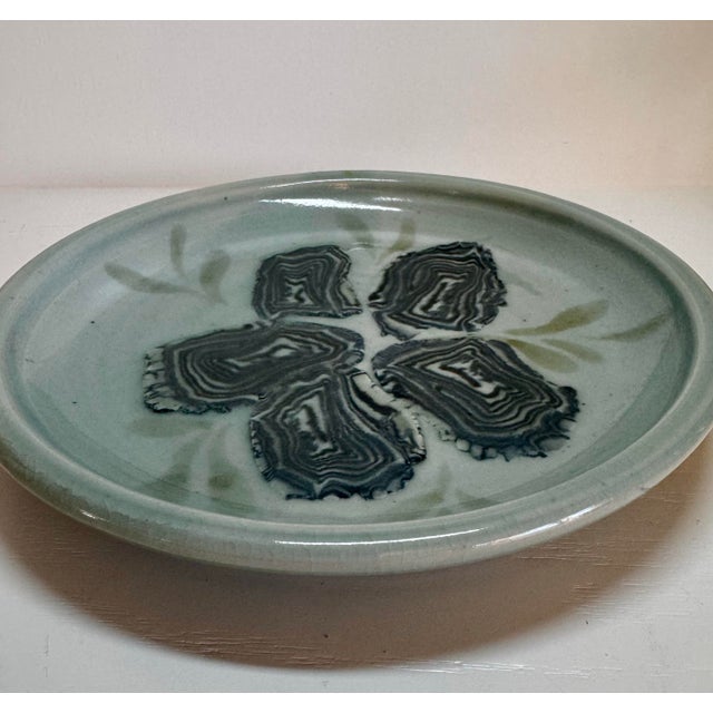 1990s Handmade Faux Oyster Plate Nerikomi Agateware Celadon Crackle ...