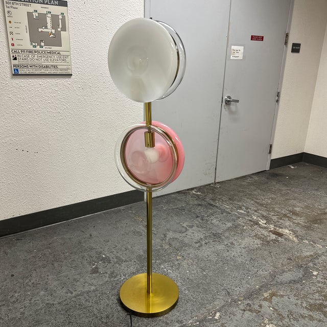 Bomma Orbital Venus Pink Polaris White With Brass Floor Lamp | Chairish