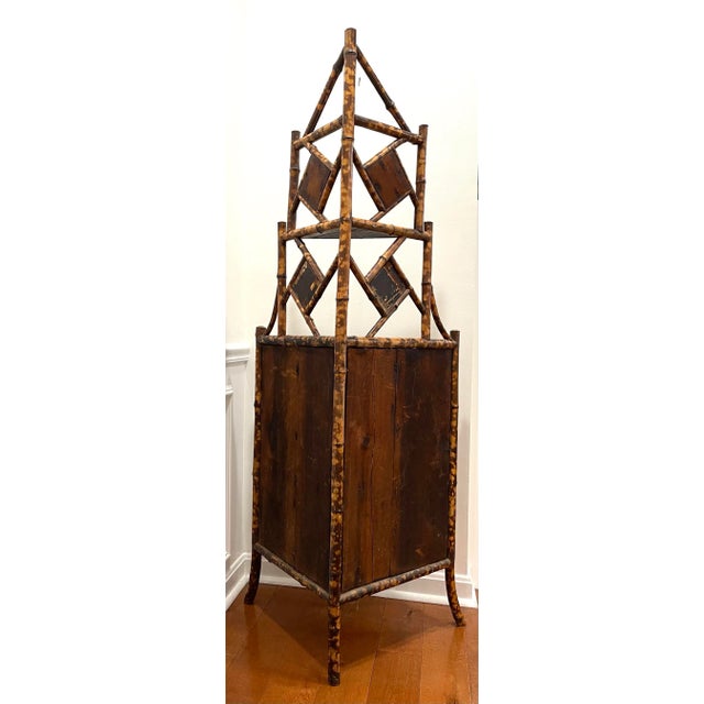 Antique English Tortoise Bamboo Corner Cabinet With Mirrors | Chairish