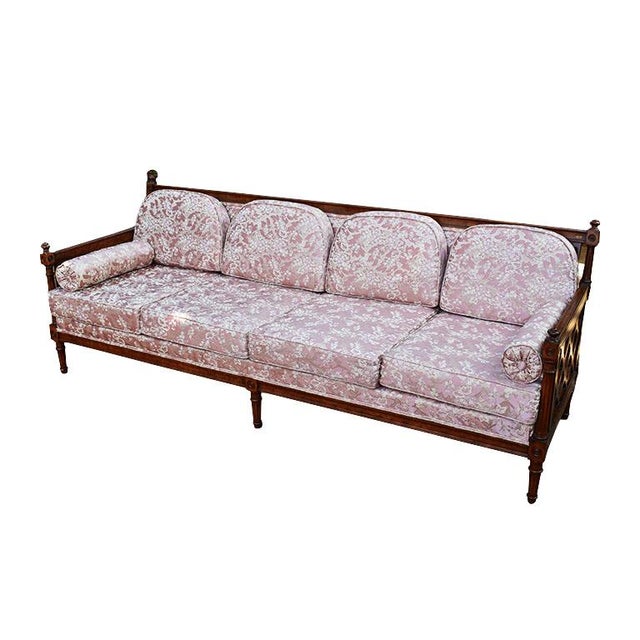 Pink Chinoiserie Silk Carved Sofa Couch or Daybed | Chairish