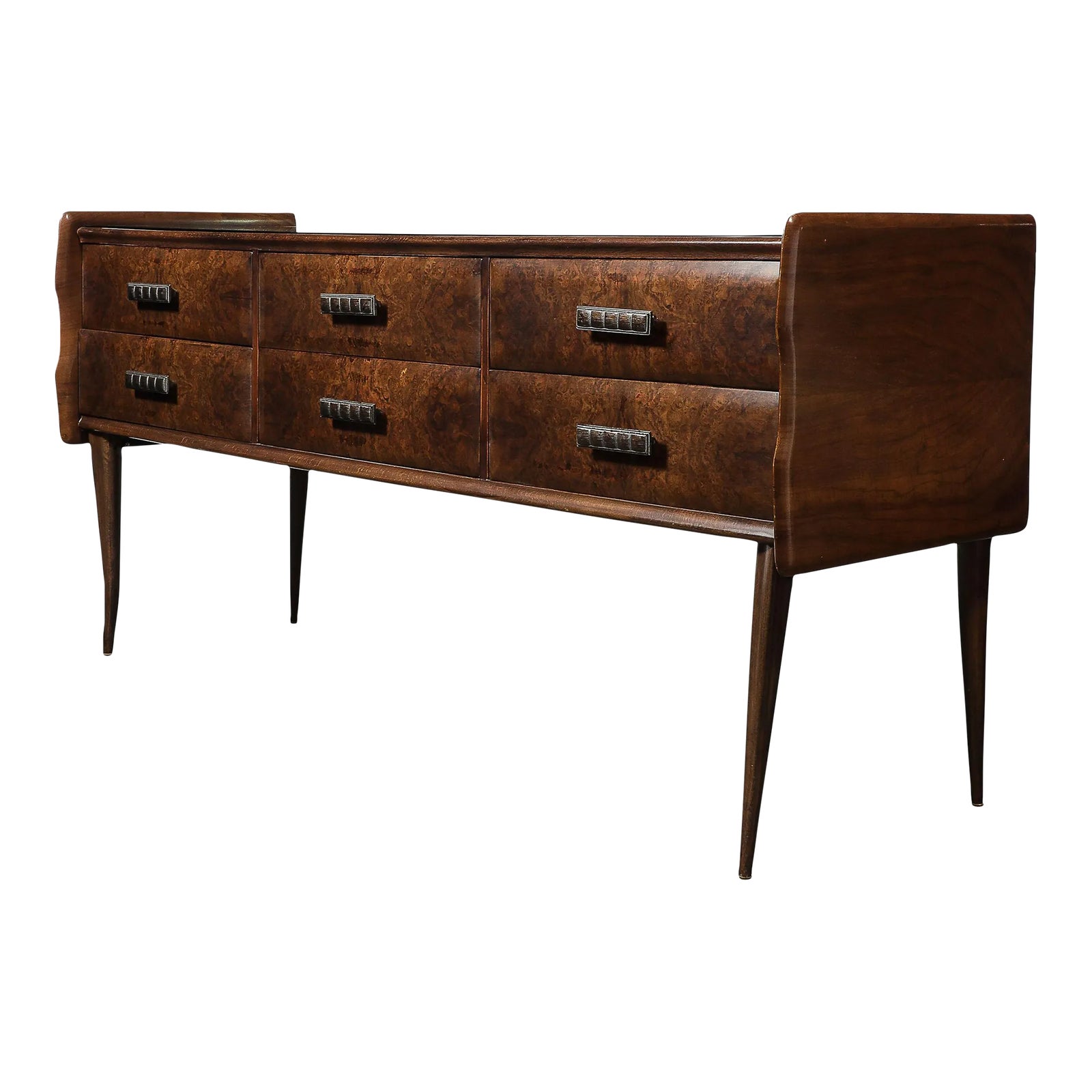Italian Midcentury Chest in Walnut With Stylized Brass Pulls and ...
