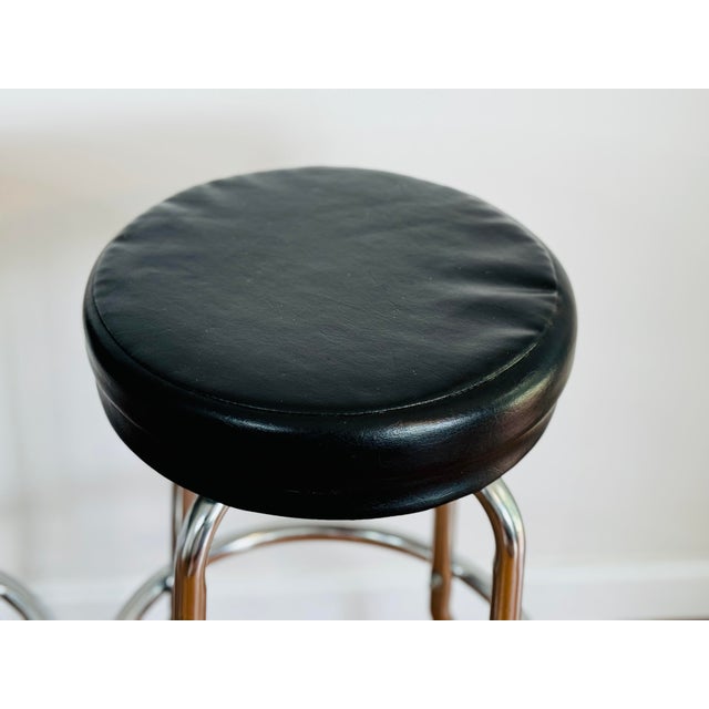 Vintage 1970s Black Vinyl Swivel Bar Stools, a Pair | Chairish
