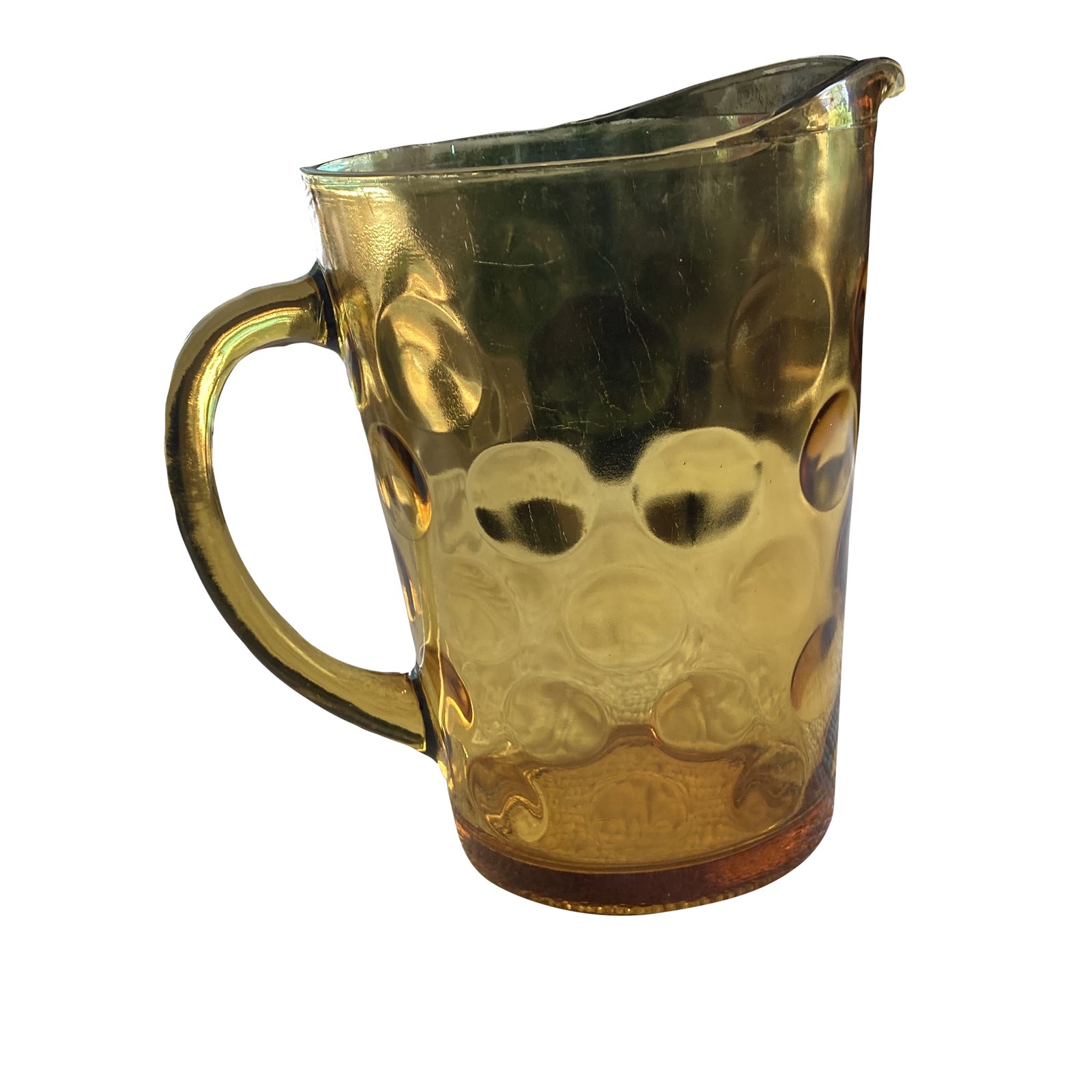 1960s Amber Glass Thumb Print Pitcher | Chairish