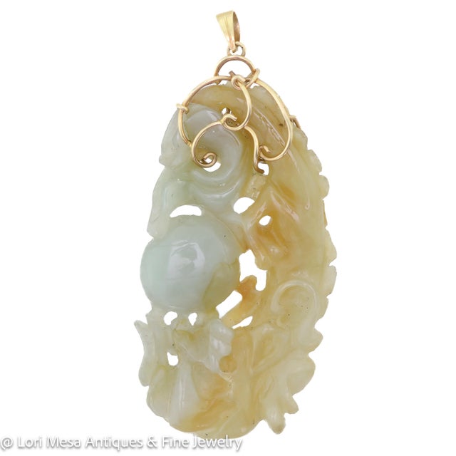 Vintage Carved Jade Pendant | Chairish