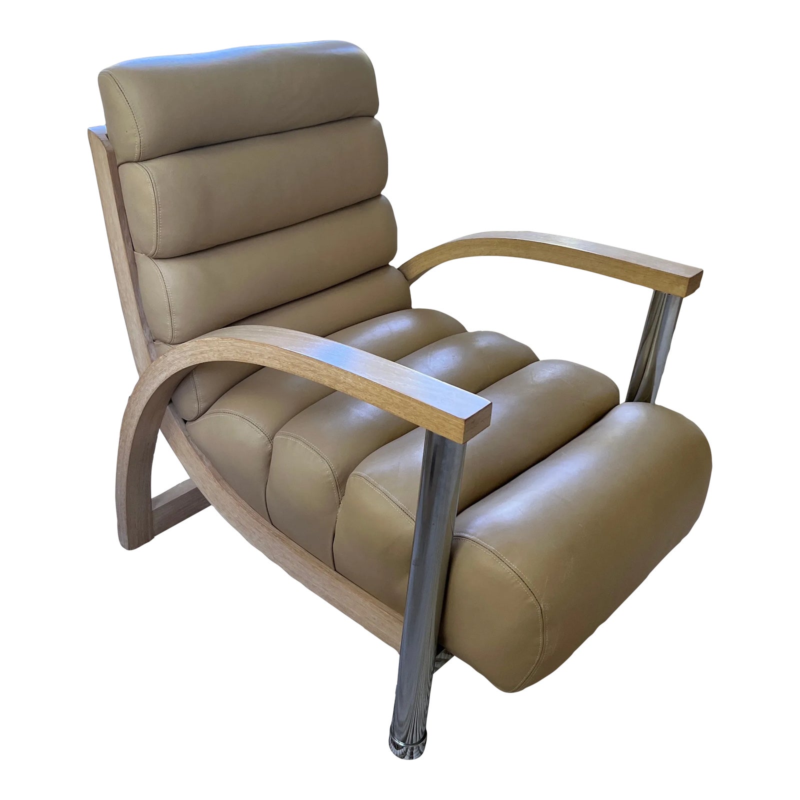 Jay Spectre Blonde Leather and Chrome Eclipse Lounge Chair | Chairish