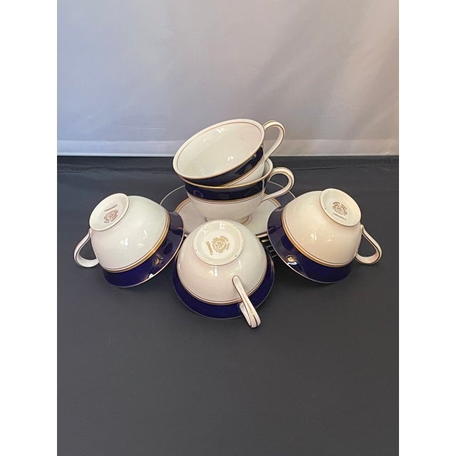 Mid Century Kokura Ware Navy & Gold Cups and Saucers - Set of 5 | Chairish