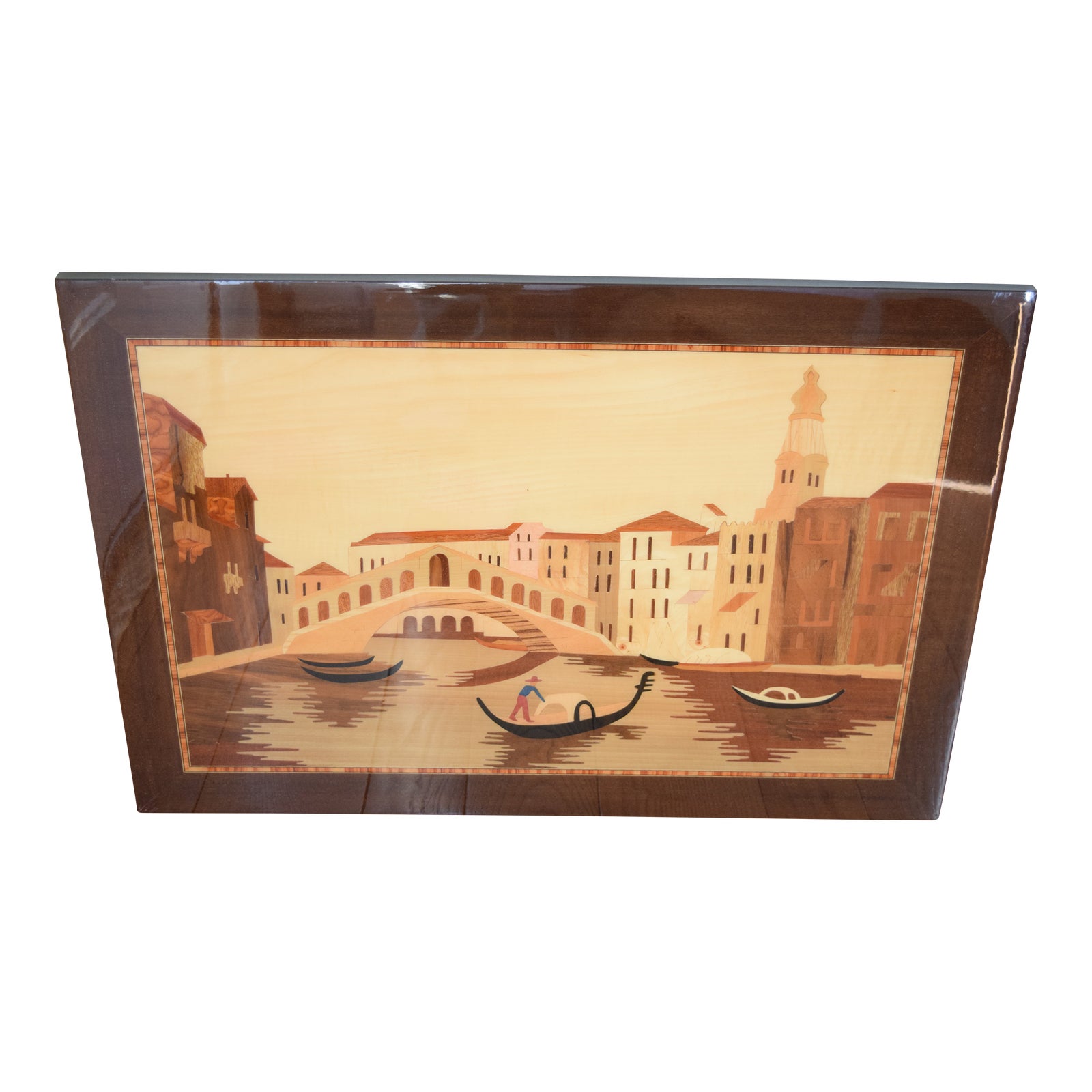 1950s Italian Handmade Wood Marquetry Inlaid Venice Scene Wall Hanging ...