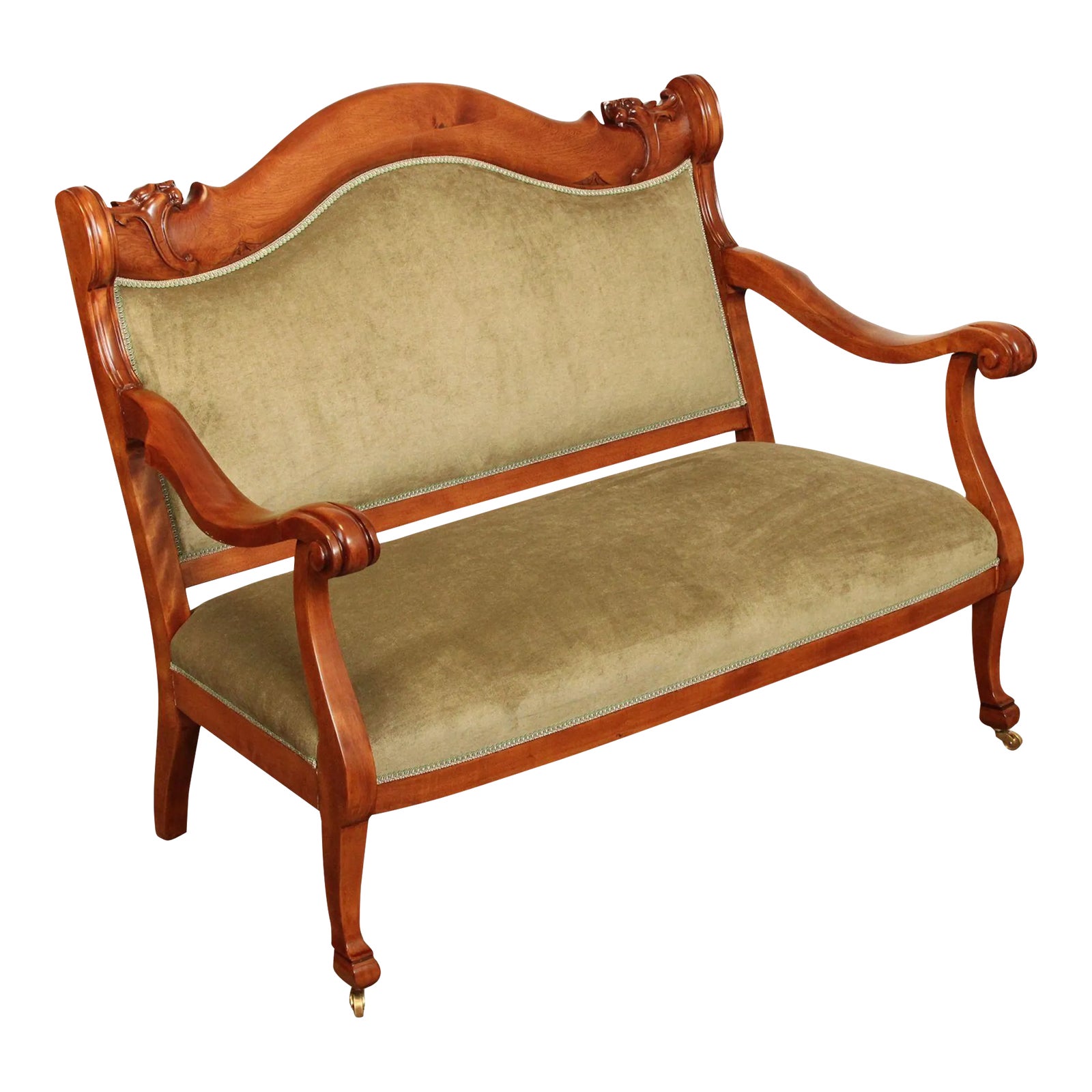 Antique Victorian Lion Head Carved Settee | Chairish