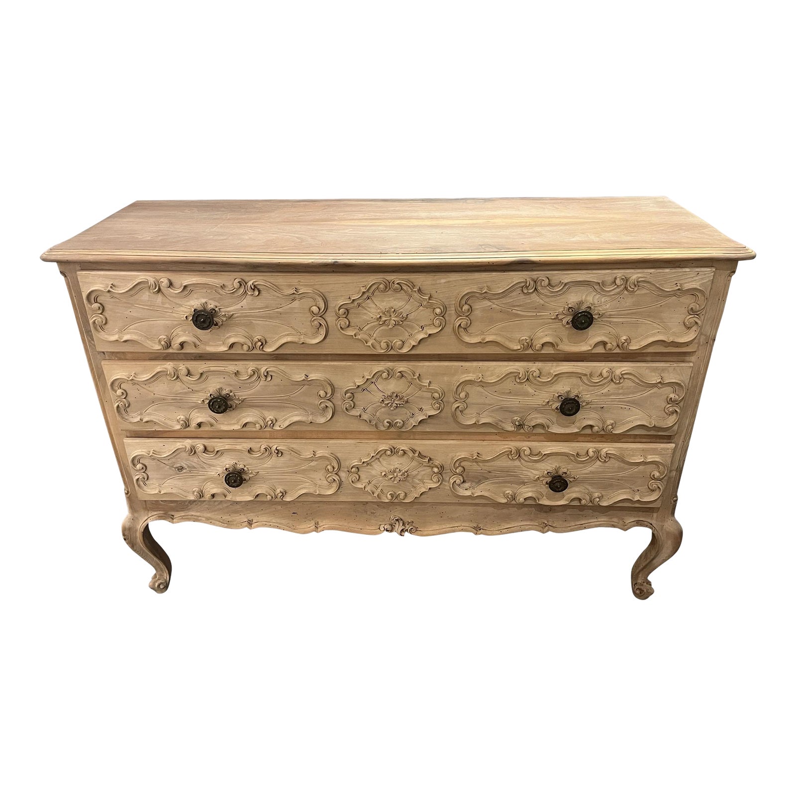 19th Century Carved Bleached French 3 Drawer Chest | Chairish