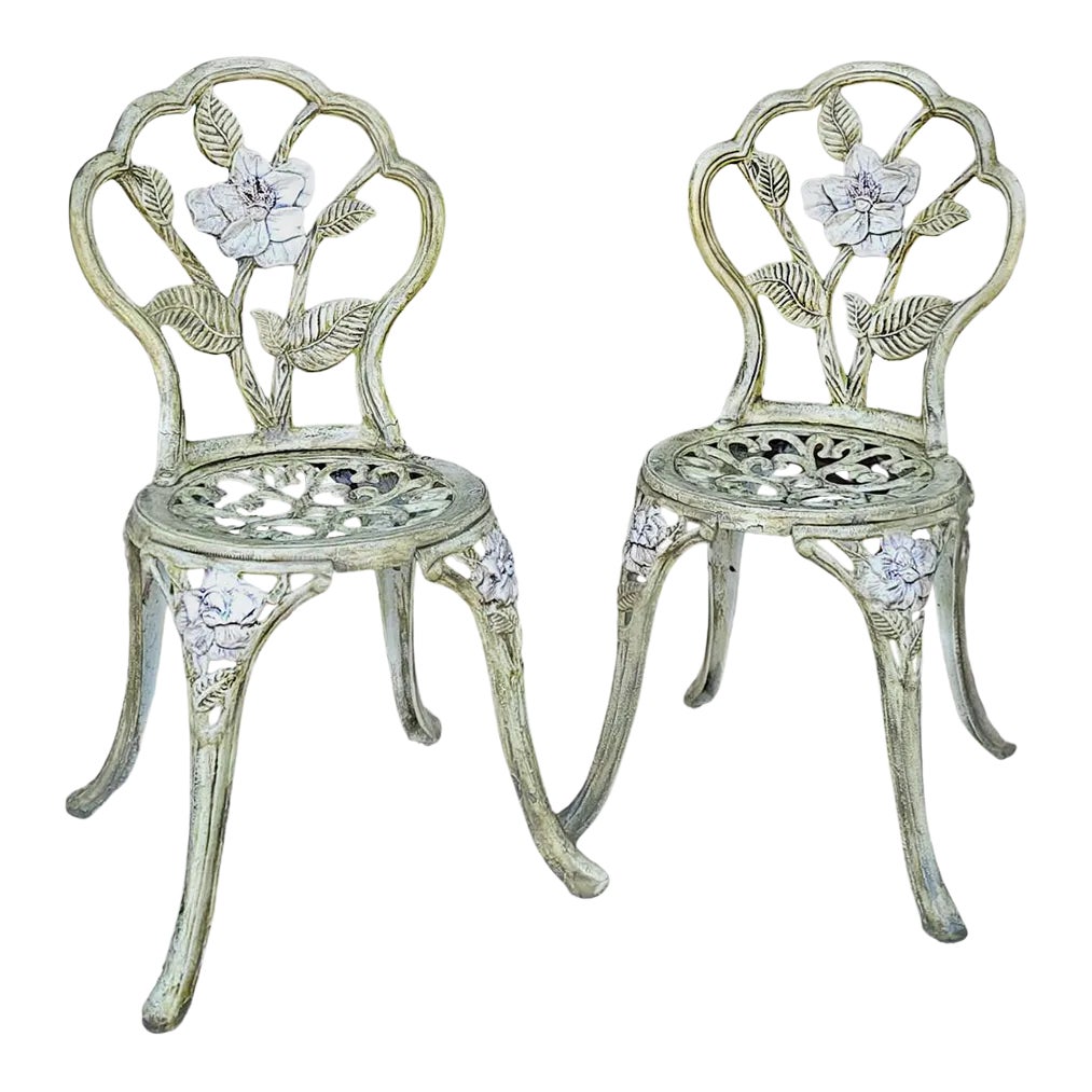 Vintage Distressed Hand-Painted Cast Iron Garden Chairs, a Pair | Chairish