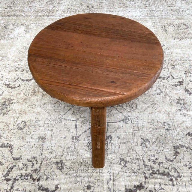 Round Elm Wood Side Table | Chairish
