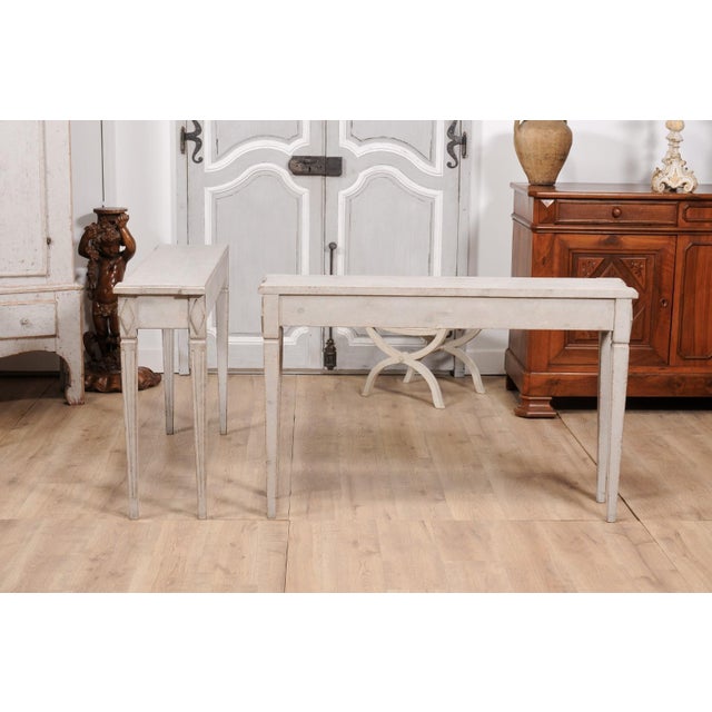 Gustavian Period 1810s Swedish Gray Painted Console Tables with Carved ...