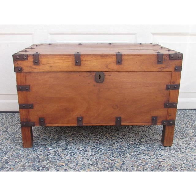 Antique Anglo Indian Teak Wood Merchants Trunk | Chairish
