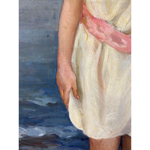 Life-Size Painting of Girl by the Sea | Chairish