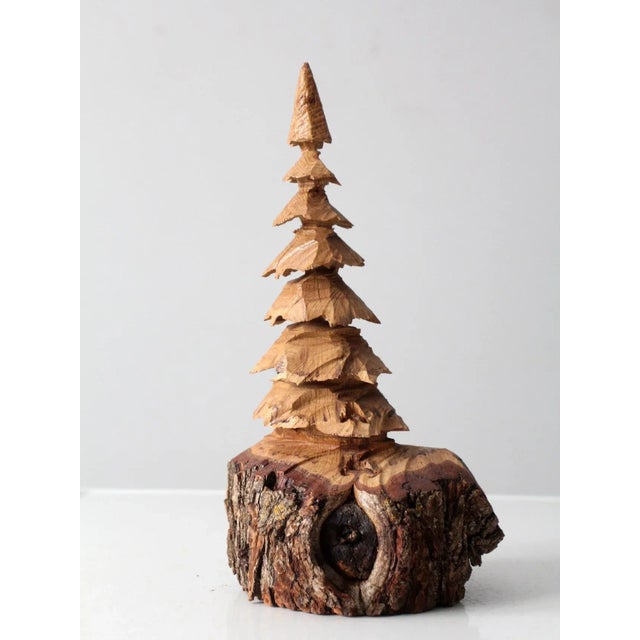 Vintage Carved Wood Tree Sculpture | Chairish