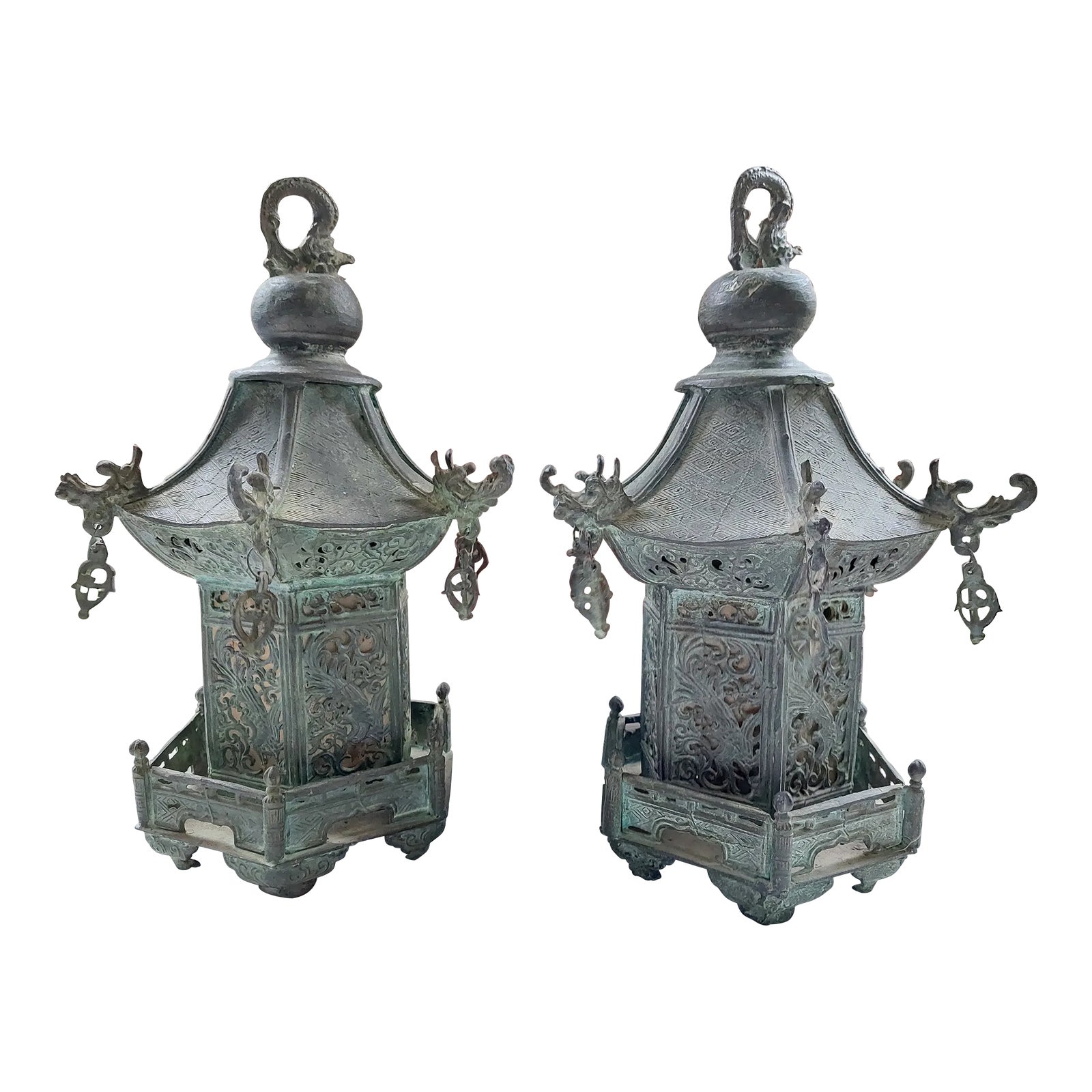 Early 20th Century Japanese Toro Style Electric Pagoda Copper Lamps - A ...