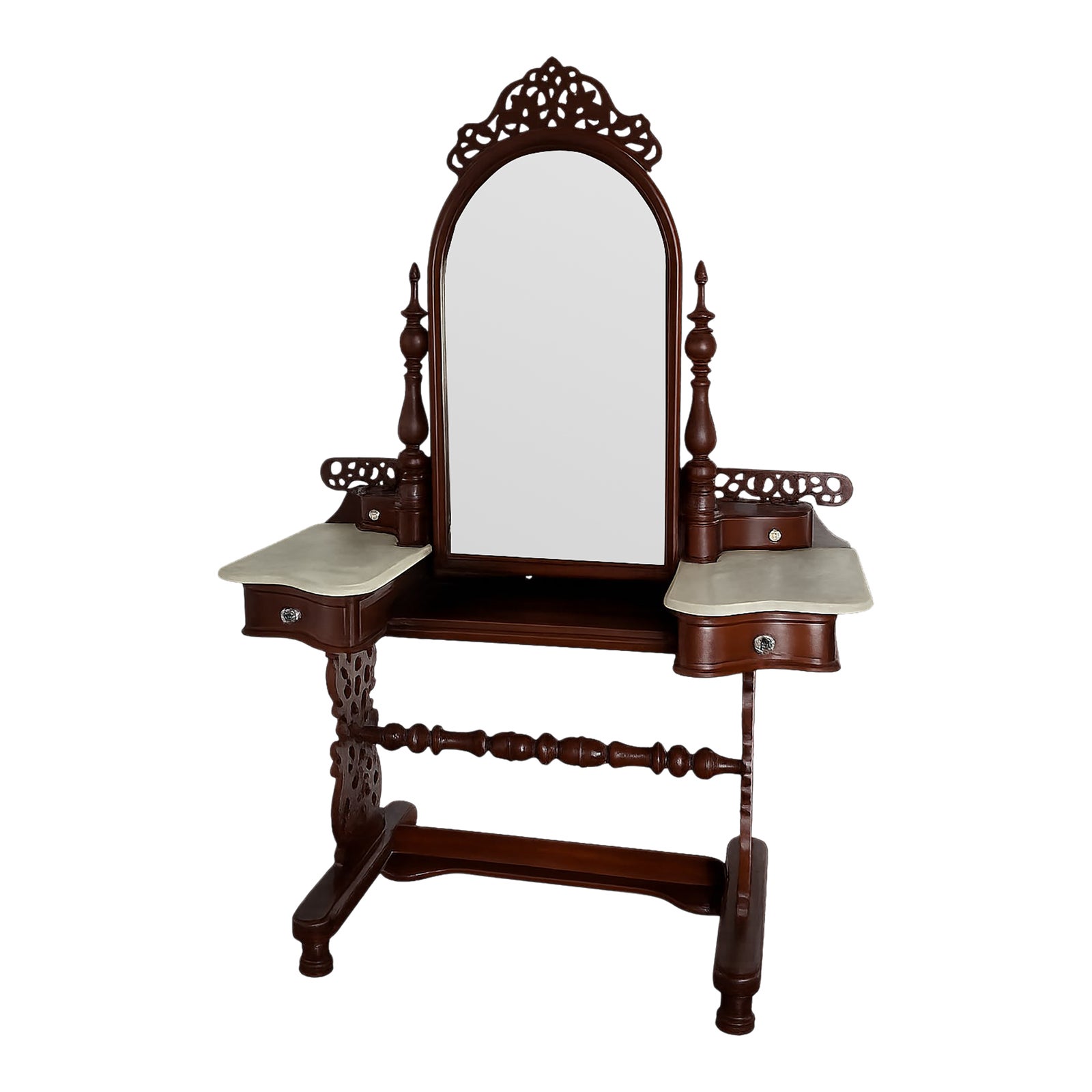Antique Anglo-Indian Carved Hardwood Marble Top Vanity Dressing Table ...