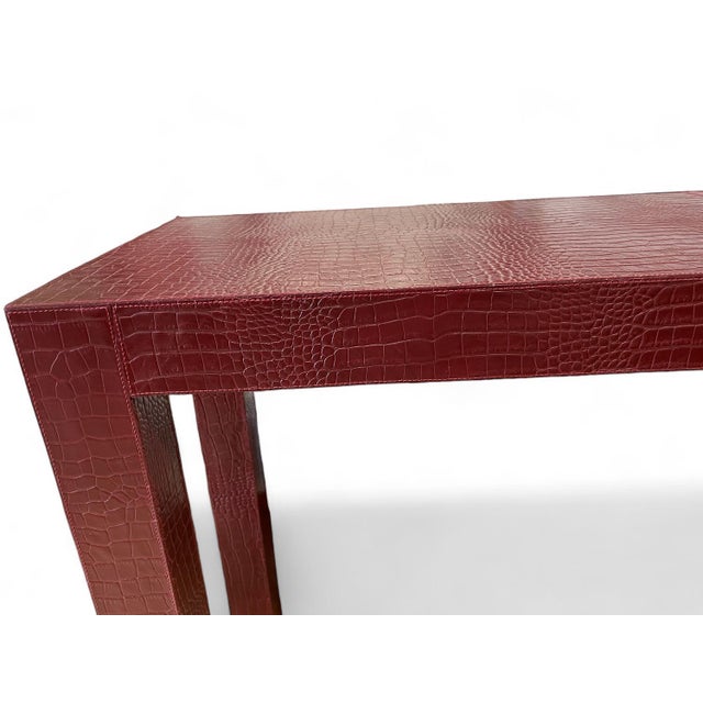 1990s Oxblood Leather Console Table. Alligator Texture | Chairish