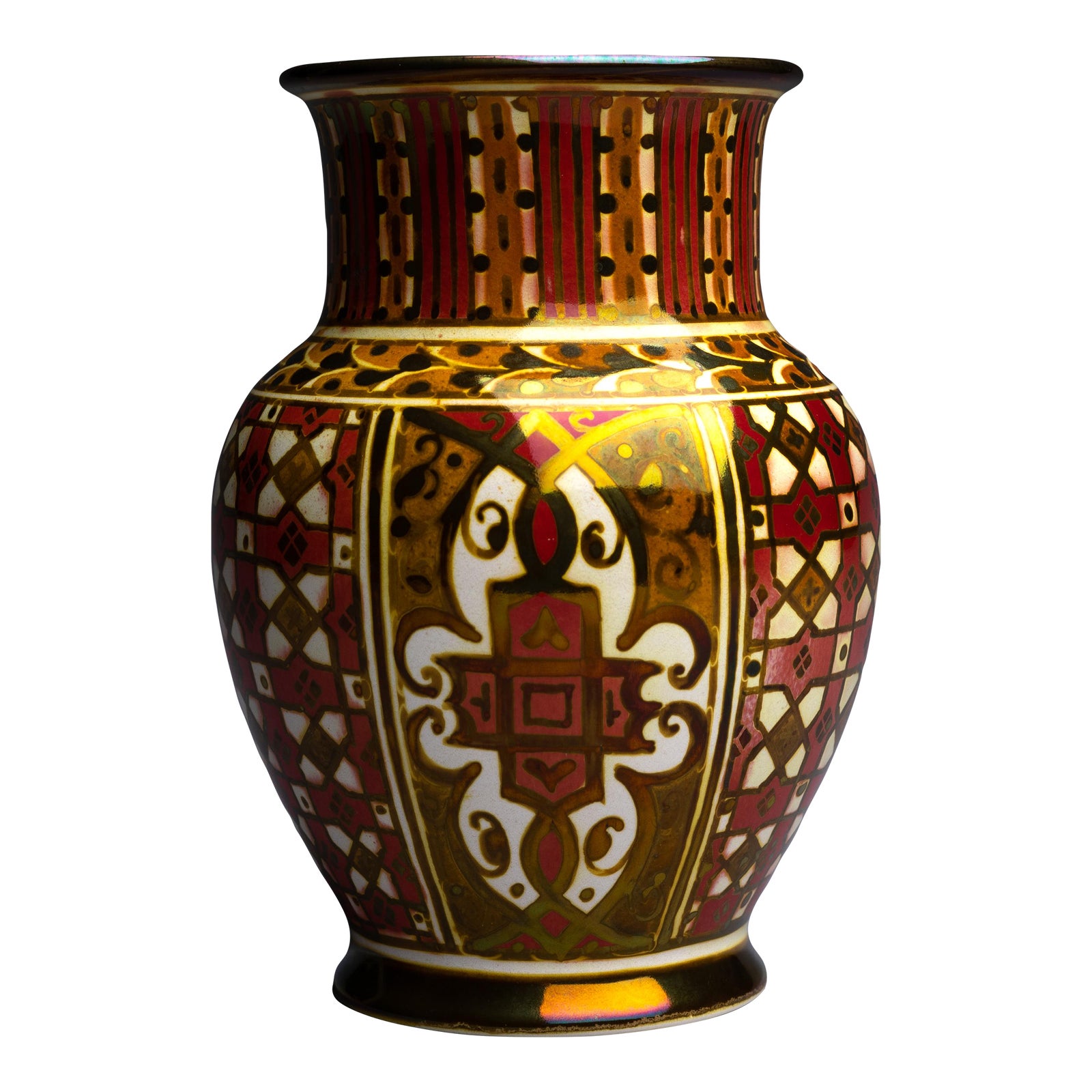1920s Red and Gold Lustre Vase by William S. Mycock for Pilkingtons Royal Lancastrian | Chairish