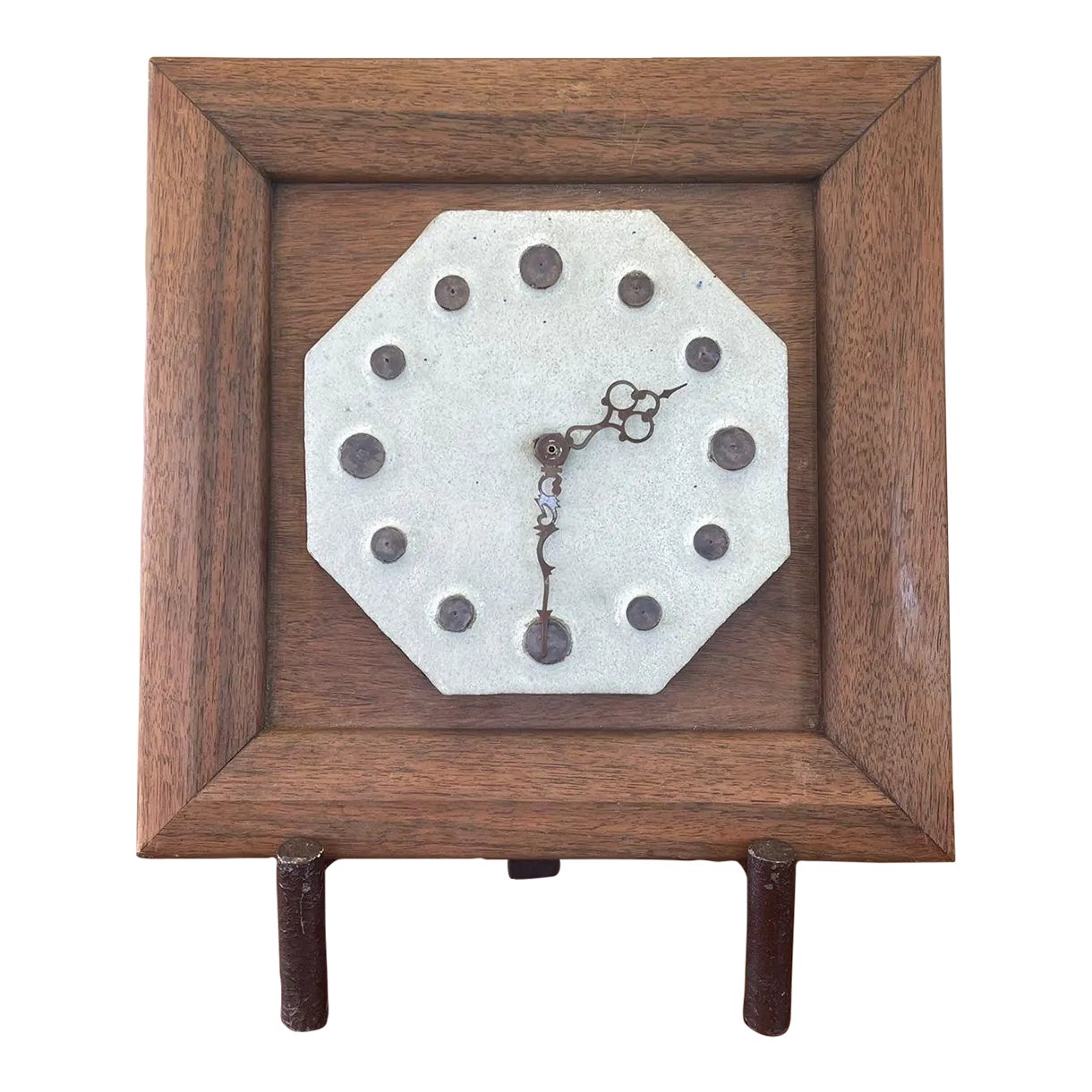 Vintage 1970s Clock With Ceramic Face and Wooden Frame | Chairish
