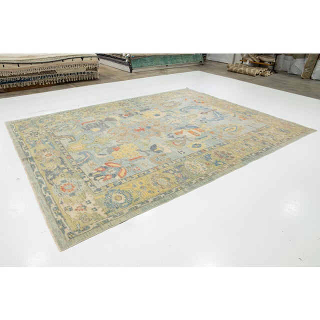 9 X 12 Apadana's Contemporary Designed Sultanabad Wool Rug in Blue and ...
