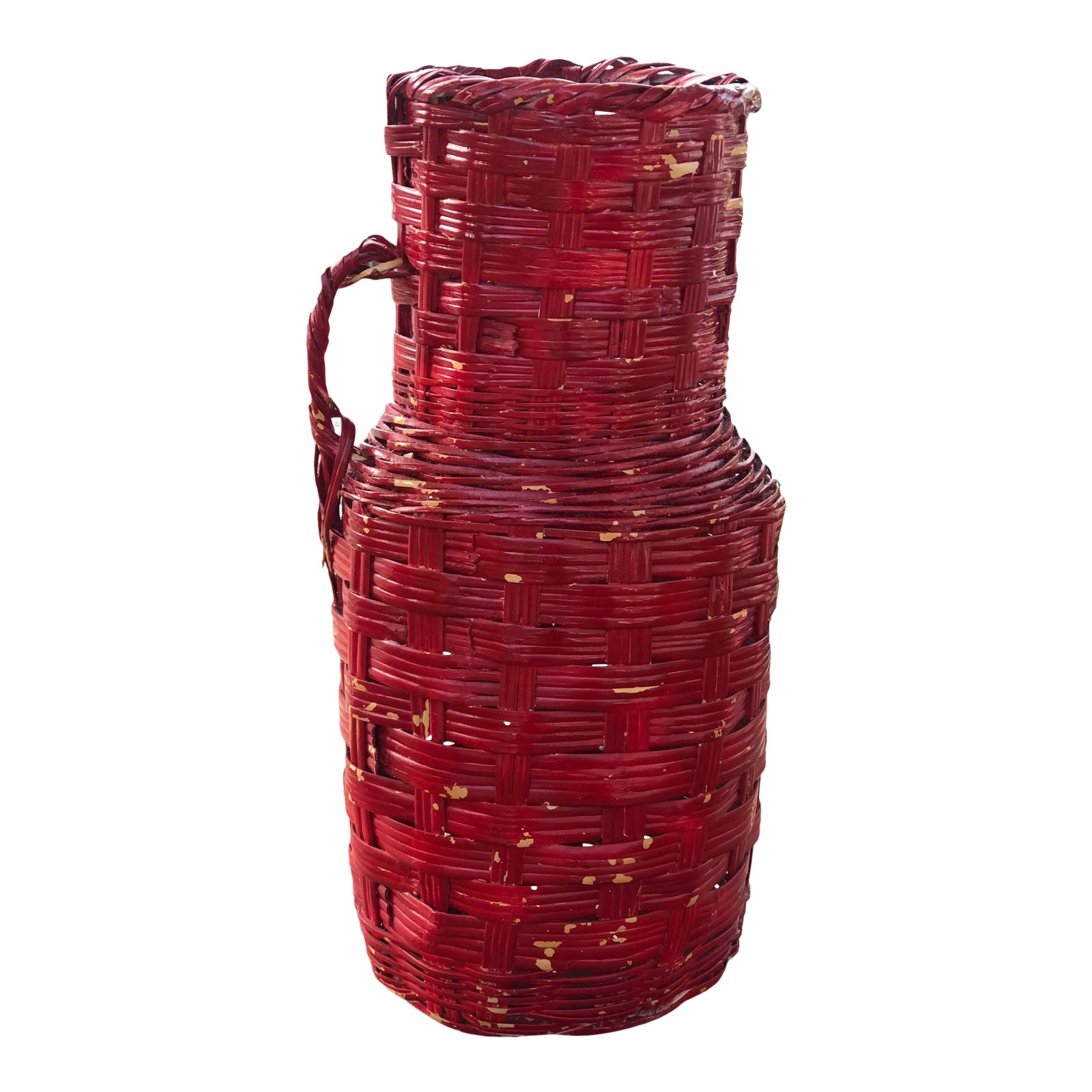 Vintage Red Wicker Jug | Chairish