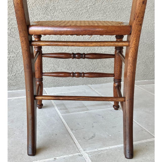 Circa 1920 Petite Solid Oak Wood & Cane Seat Curved Stile Double Rung ...