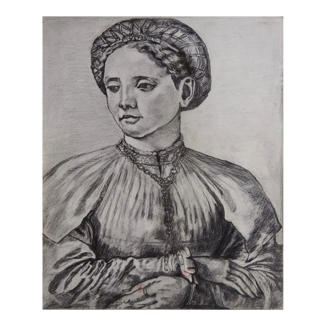 Vintage Pencil Study Old Master Portrait Drawing | Chairish