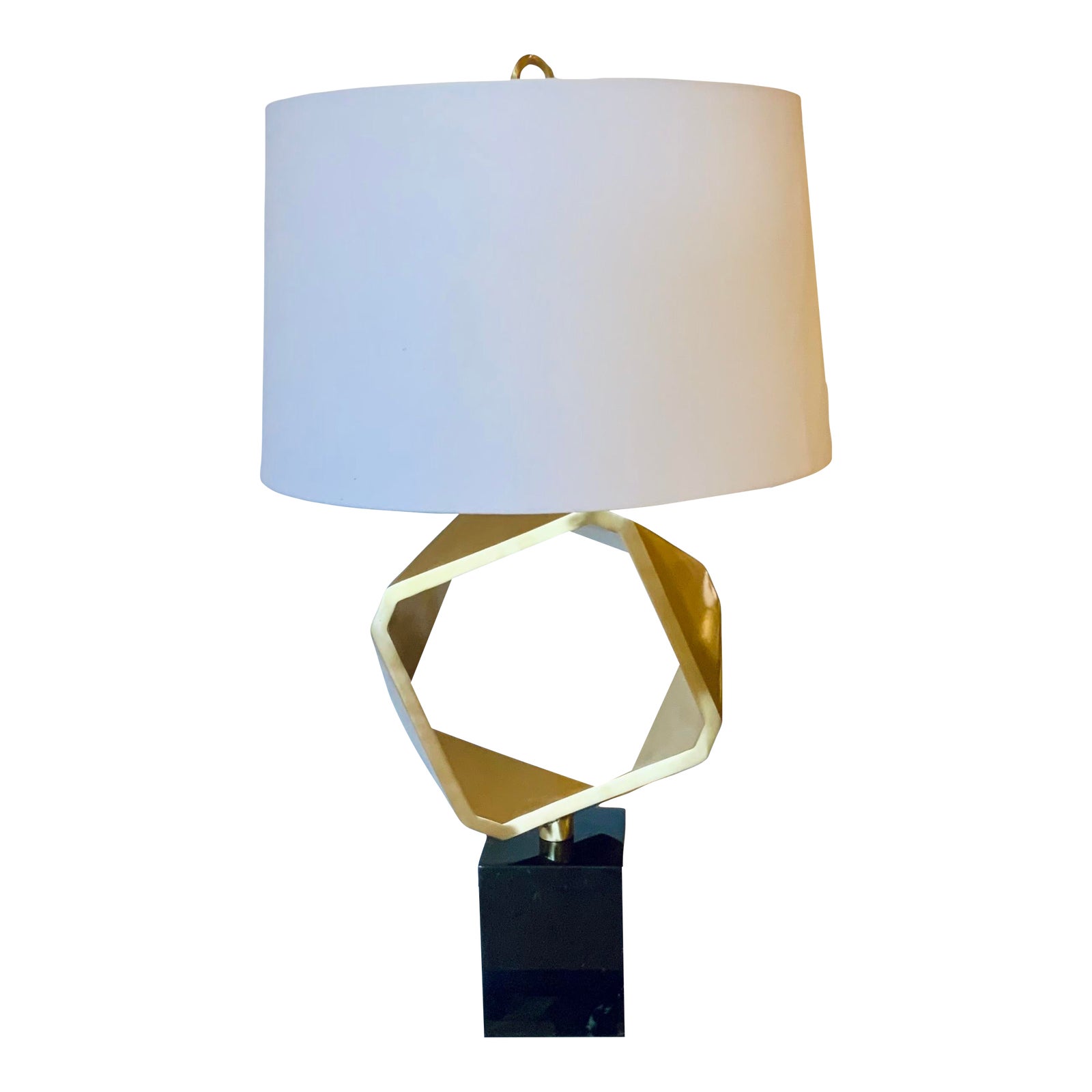 Modern Gold Finished Geometric Sculptural Table Lamp | Chairish