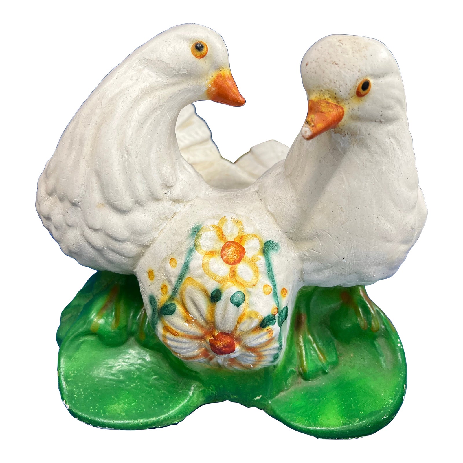 1970s Chalkware Birds Sculpture With Floral Details | Chairish