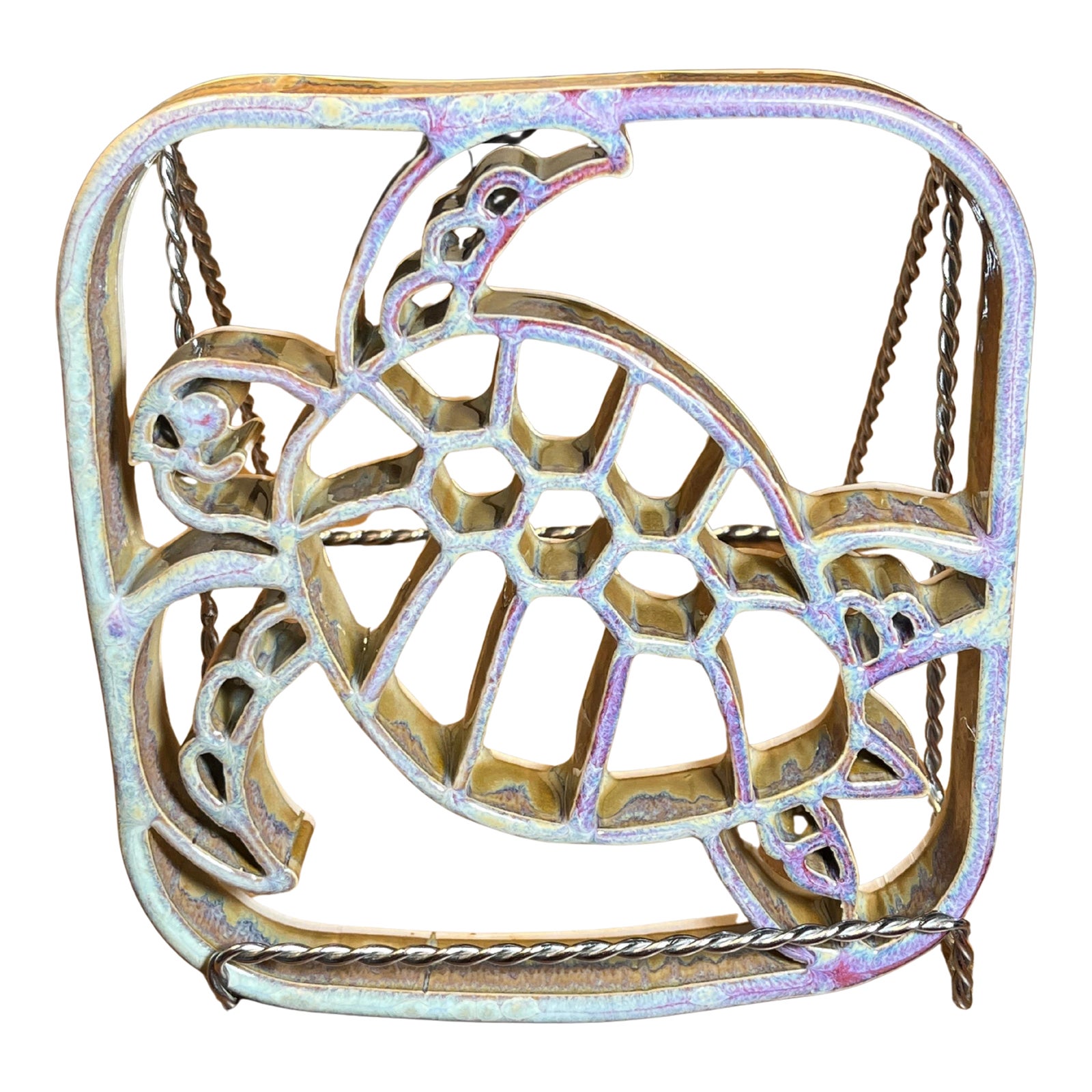 1990s Hand-Glazed Ceramic Sea Turtle Trivet or Wall Art | Chairish