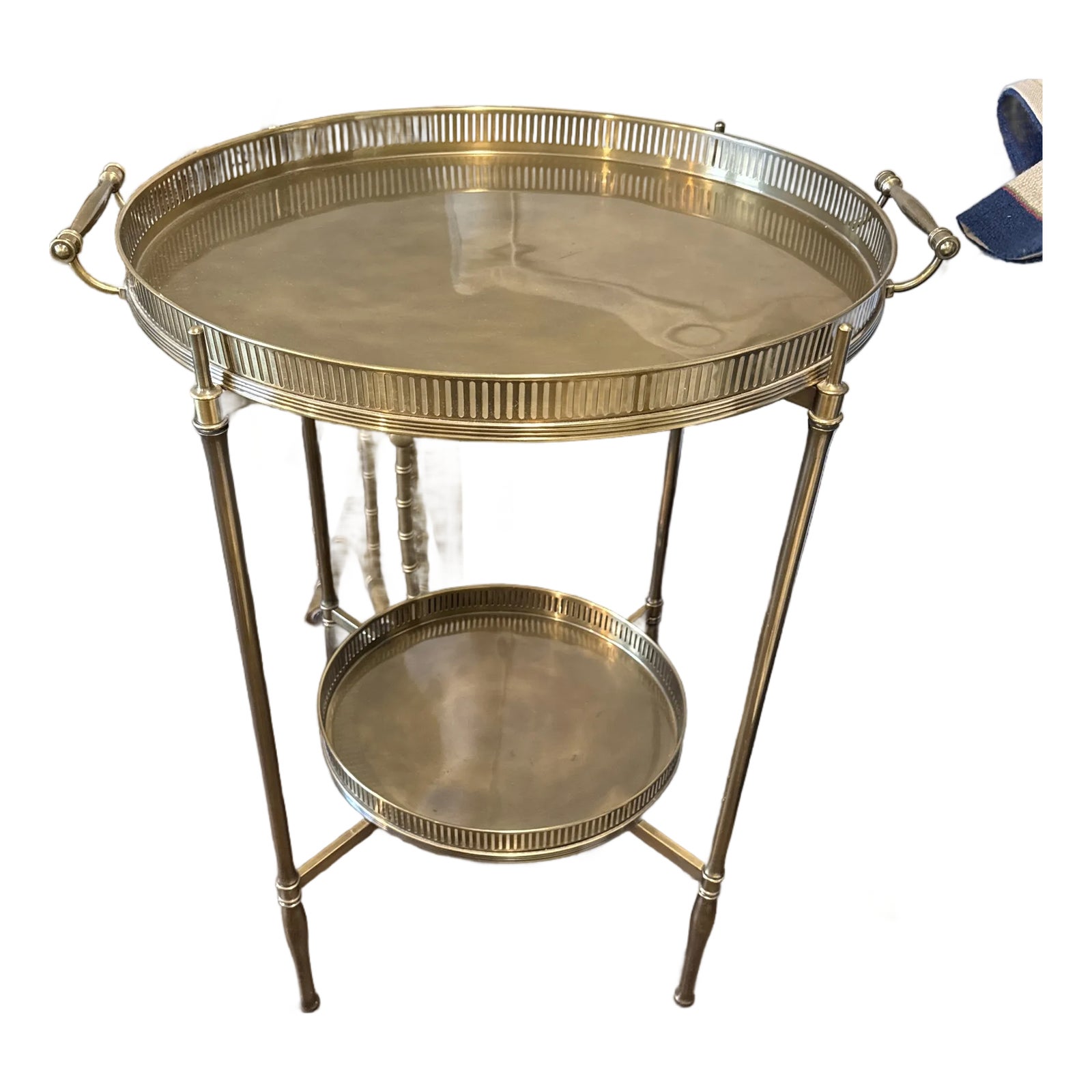 Ethan Allen Brass Two Tiered Server With Removable Tray | Chairish