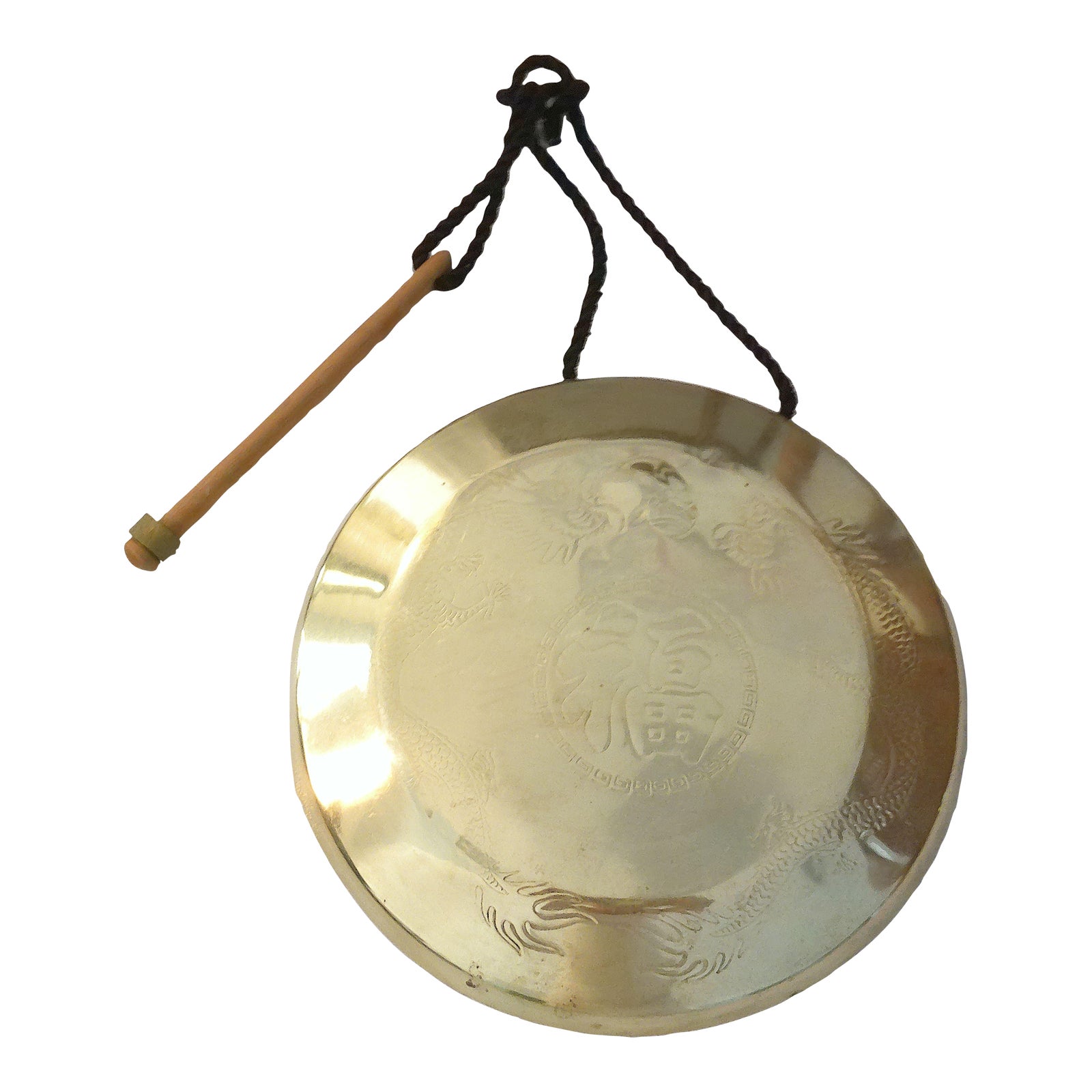 Vintage Chinese Brass Dragon Gong W/Mallet | Chairish