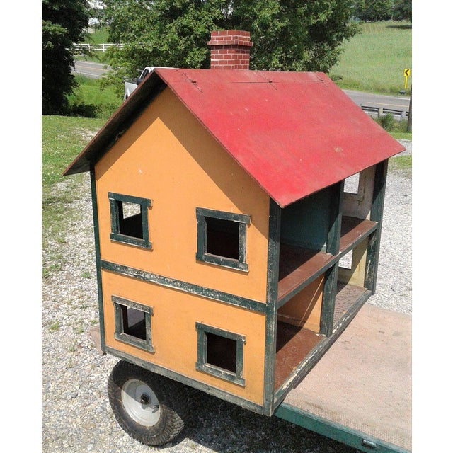 1930s Large Primitive Folk Art Wooden Doll House With Lift Up Roof ...